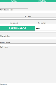 Radni Nalog Obrazac - Preuzmite Besplatno